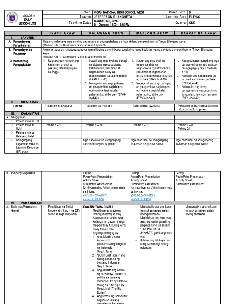 Ancheta Fil 9 Q1W2 DLL | PDF