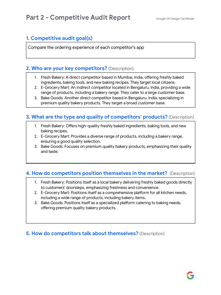 Google UX Design Certificate - Competitive Audit Report (Template) | PDF | Bakery | Computing
