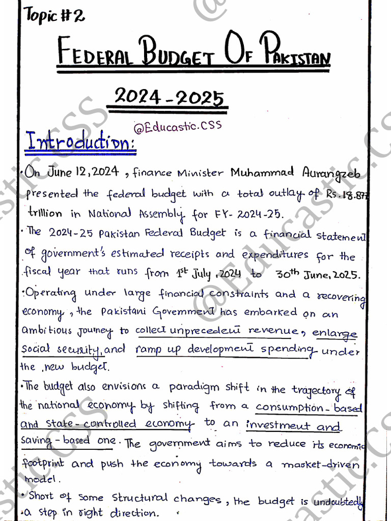 Topic # 2 Federal Budget of Pakistan 2024-25 | PDF