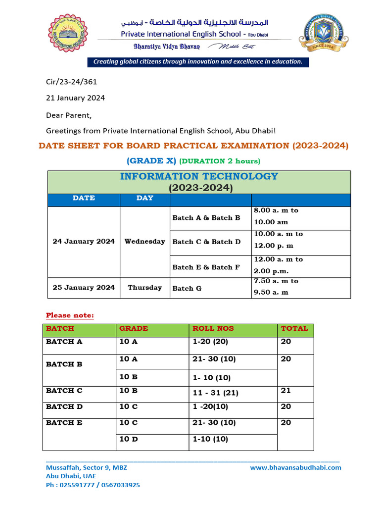 Grade X IT Practical Exam Schedule | PDF