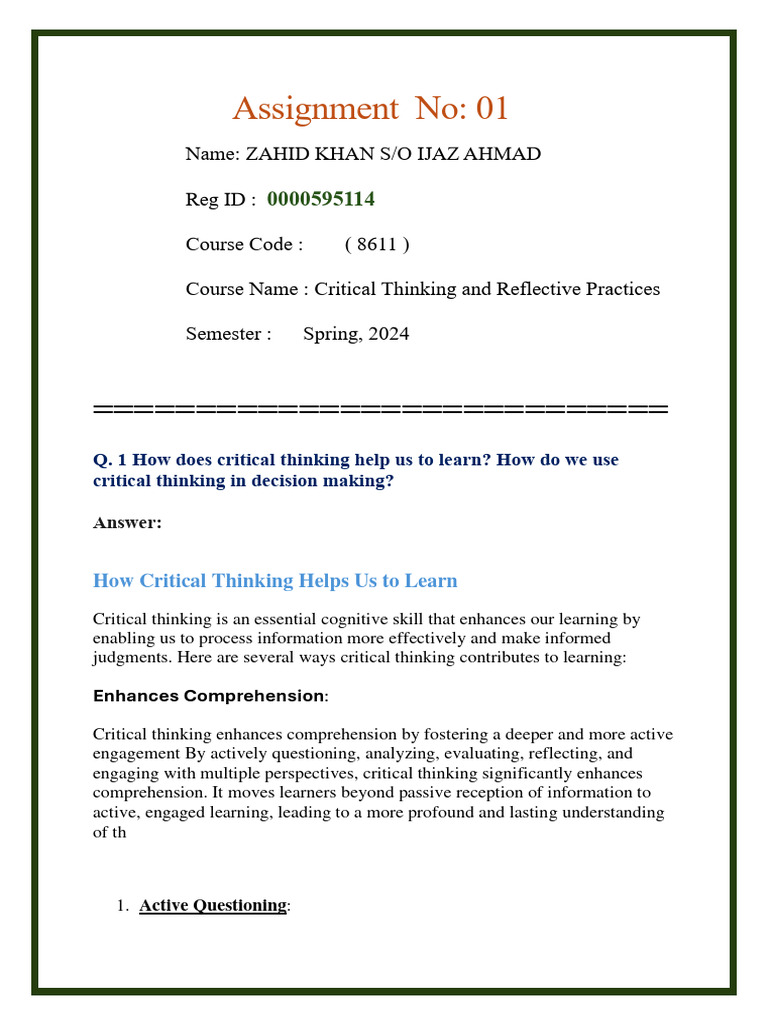 ( 8611 ) 1 | PDF | Critical Thinking | Reflective Practice