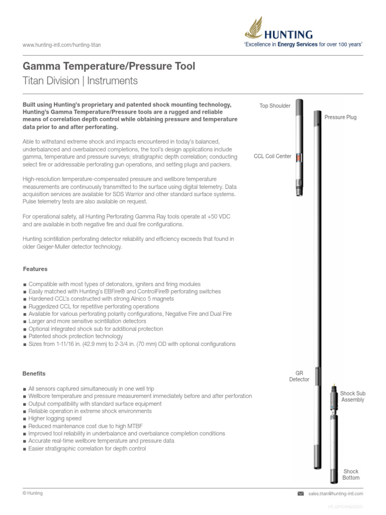 Hunting Perforating Gamma Ray Pressure Temp CCL Datasheet | PDF ...