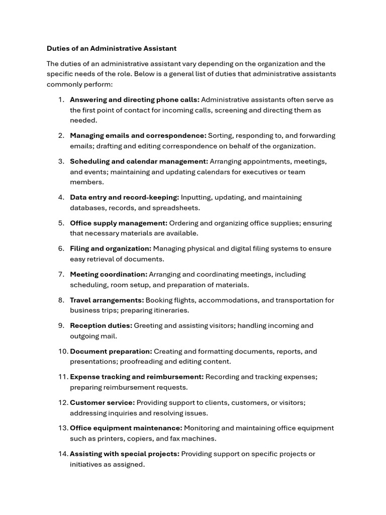 Key Duties of Administrative Assistants | PDF | Databases | Information