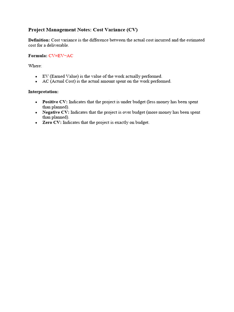 Calculating Cost Variance (CV) | PDF