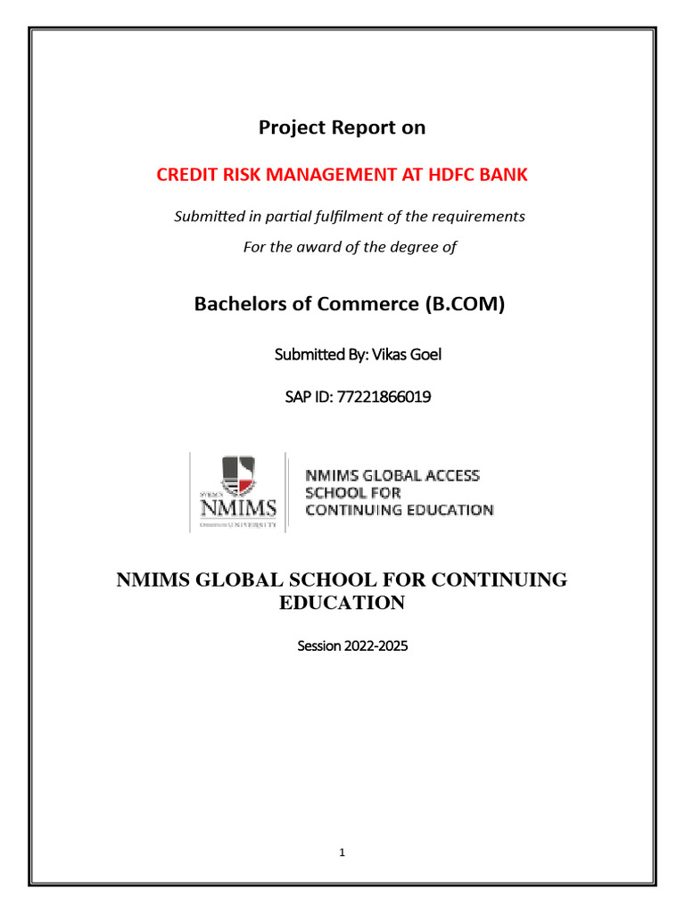 Project Report On Credit Risk at HDFC Bank | PDF | Banks | Credit Card