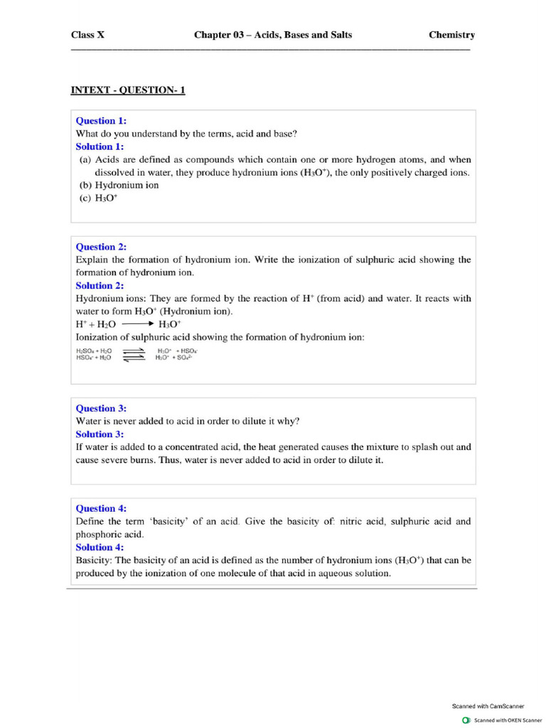 Class X Subject Chemistry Chapter No 3 Acid, Bases and Salts | PDF