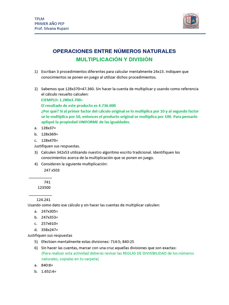 Operaciones Multiplicacion y Division 1 | PDF | Multiplicación ...