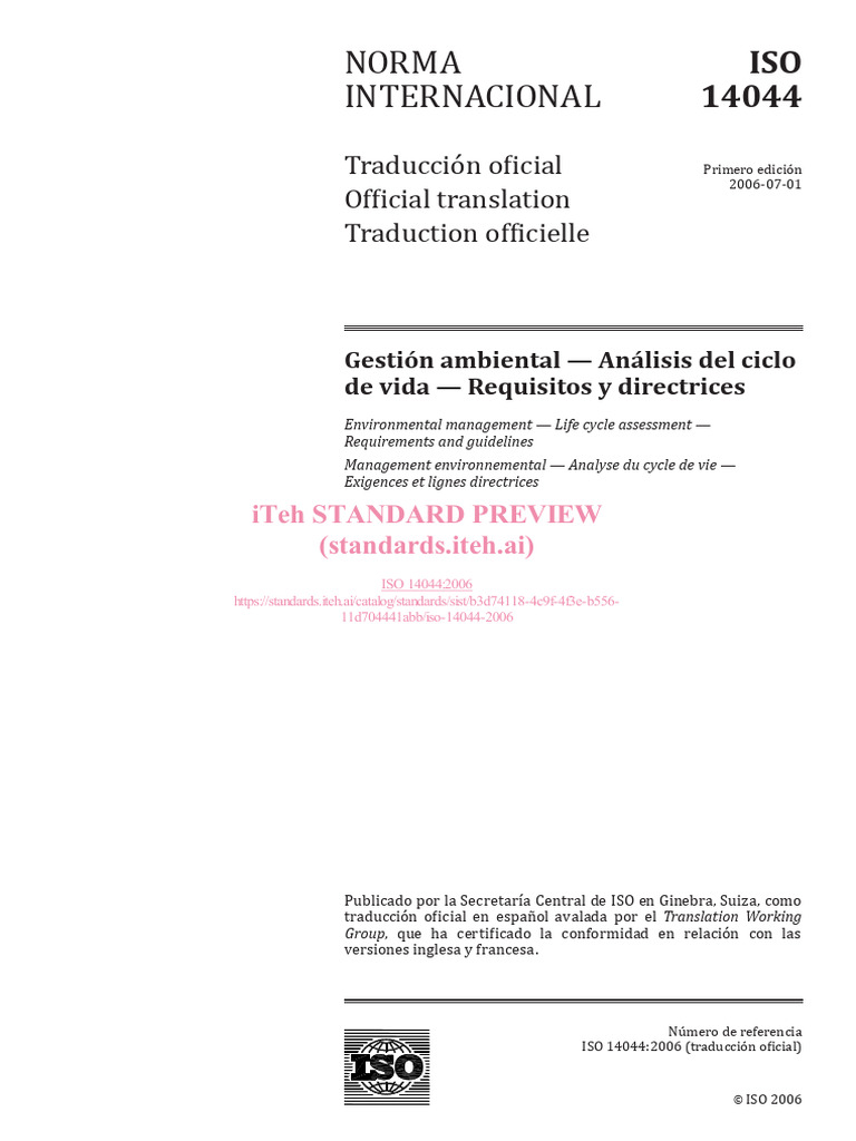 Iso 14044 2006 | PDF | Evaluación del ciclo de vida