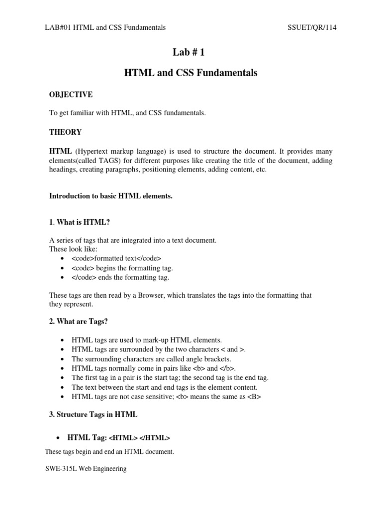 Lab 1 Html And Css Fundamentals Pdf Html Element Html 
