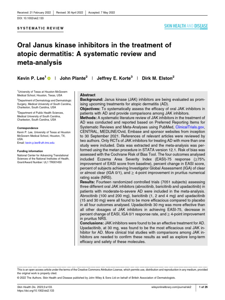 Skin Health and Disease - 2022 - Lee - Oral Janus Kinase Inhibitors in The Treatment of Atopic ...