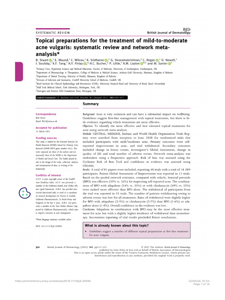 Topical Preparations For The Treatment of Mild To Moderate Acne ...