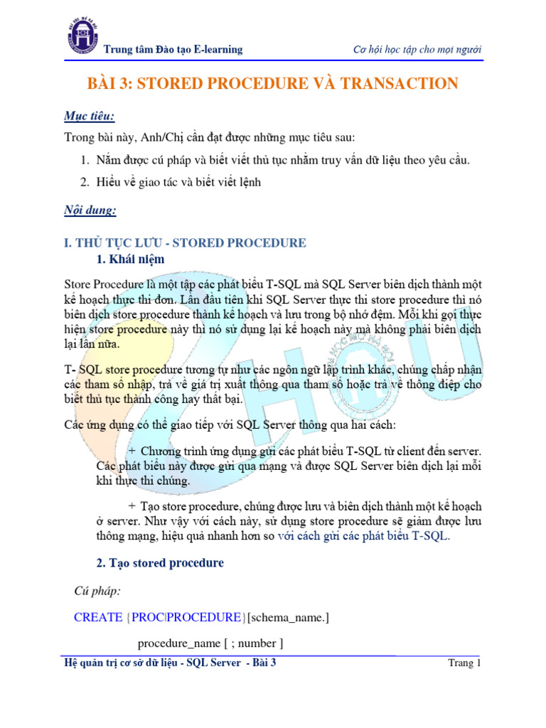 BAI3 StoredProTransaction HDTH | PDF