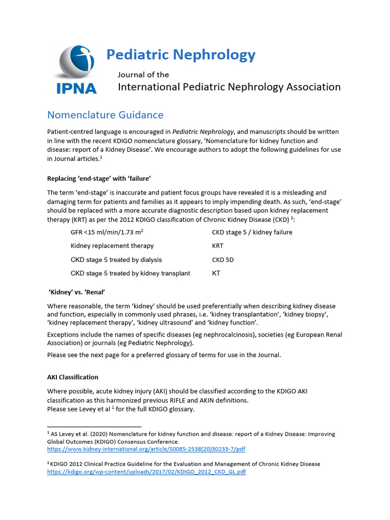 PN Nomenclature Guidance | PDF | Nephrology | Chronic Kidney Disease