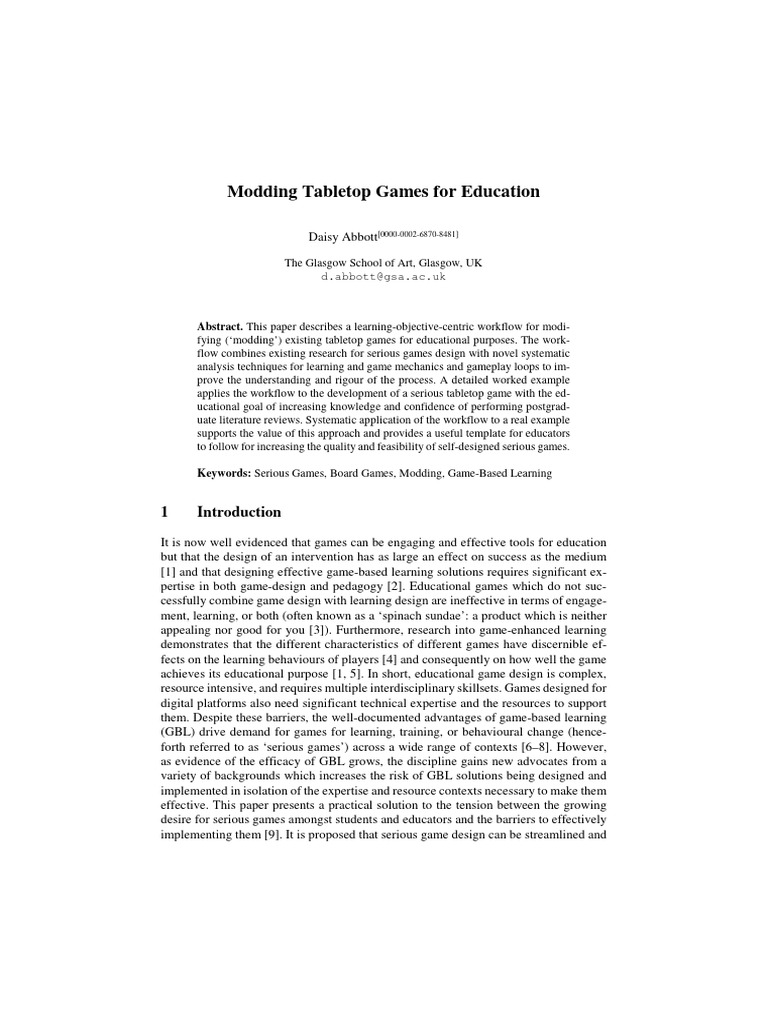 Abbott 2019 Modding Tabletop Games For Educatio | PDF | Expert | Learning
