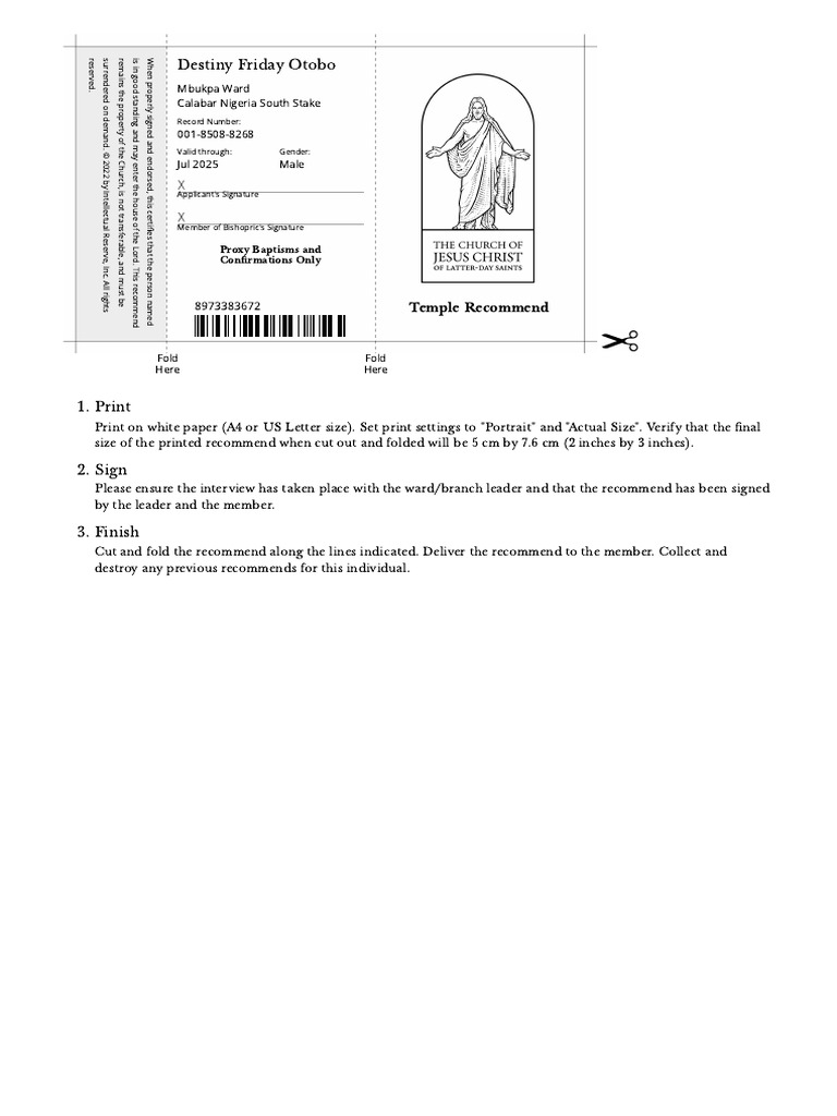 Temple Recommend Instructions for Members | PDF