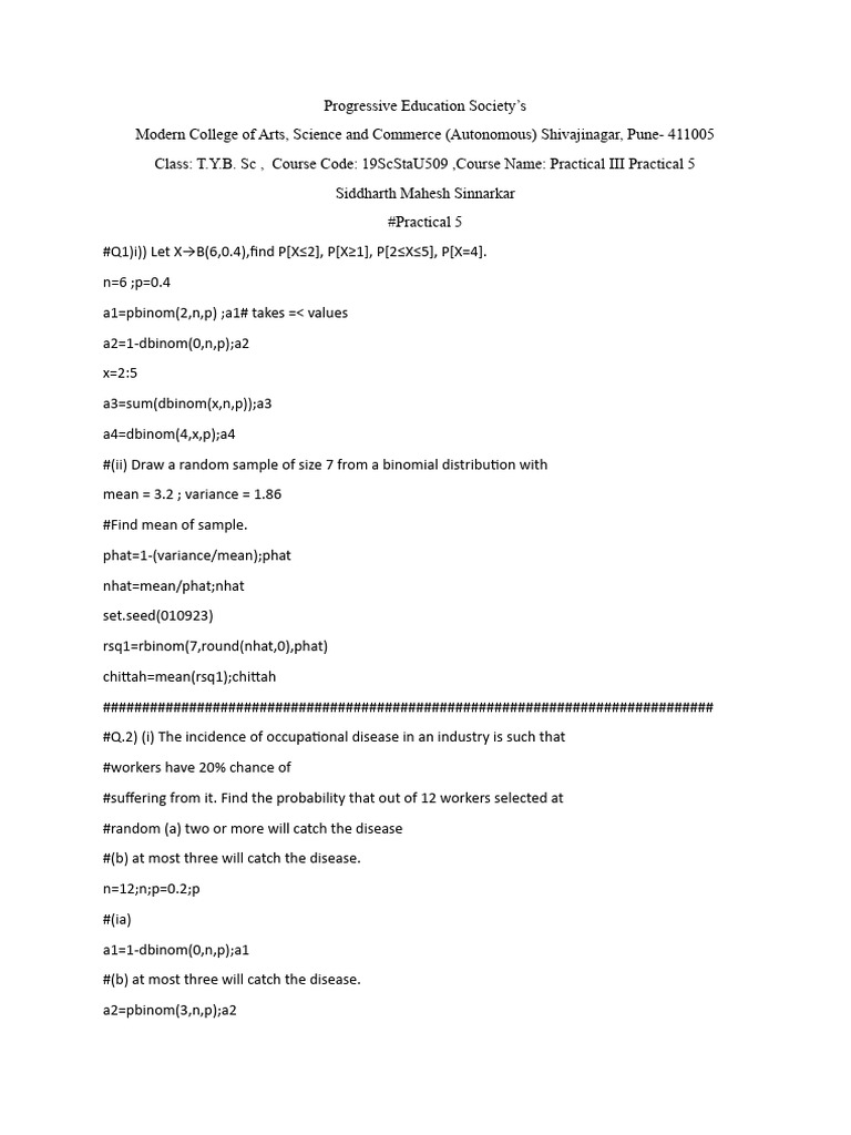 R Practical 5 | PDF | Applied Mathematics | Statistical Theory