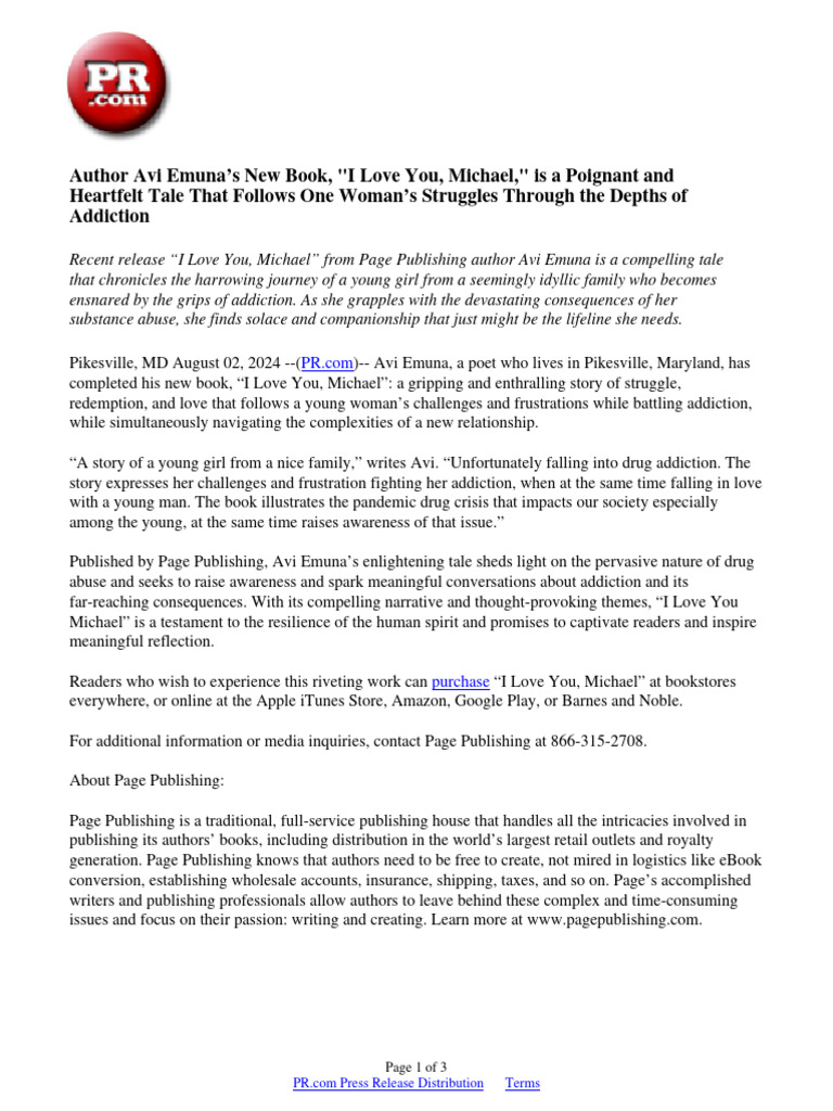 Author Avi Emuna's New Book, "I Love You, Michael," Is A Poignant and ...