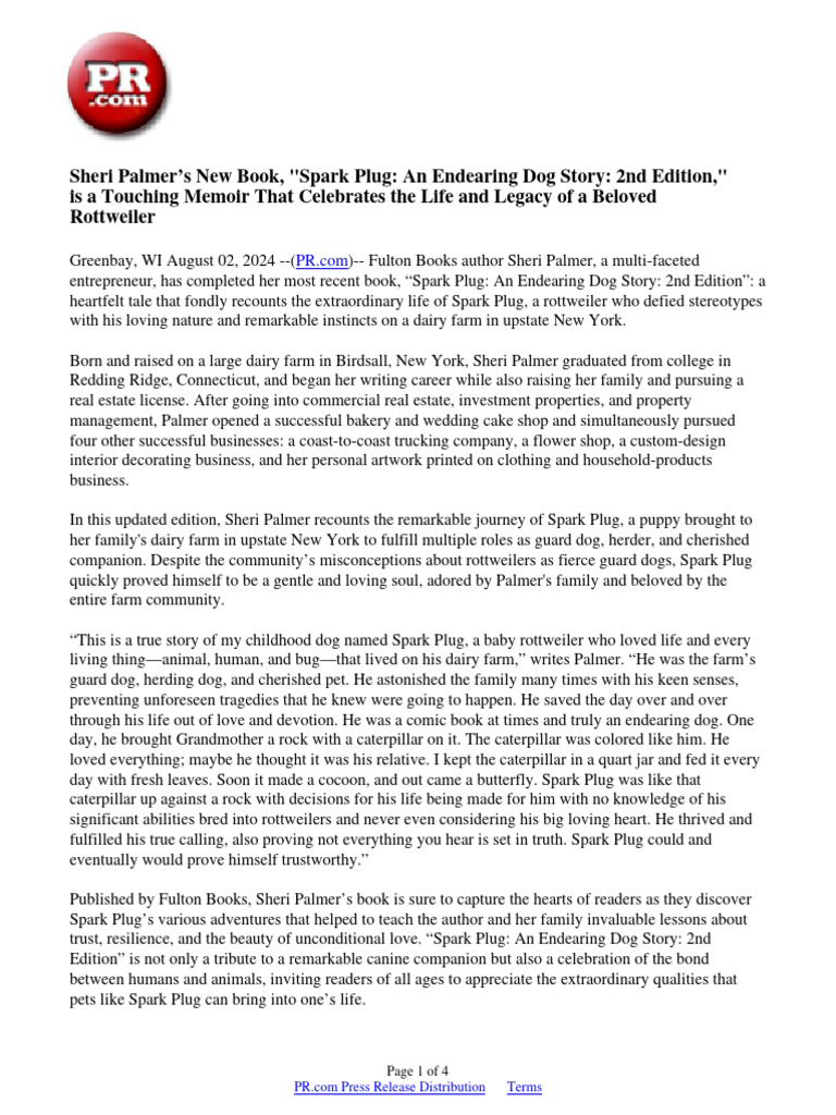 Sheri Palmer’s New Book, "Spark Plug: An Endearing Dog Story: 2nd ...