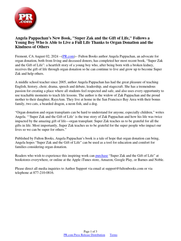 Angela Pappachan’s New Book, "Super Zak and the Gift of Life," Follows ...