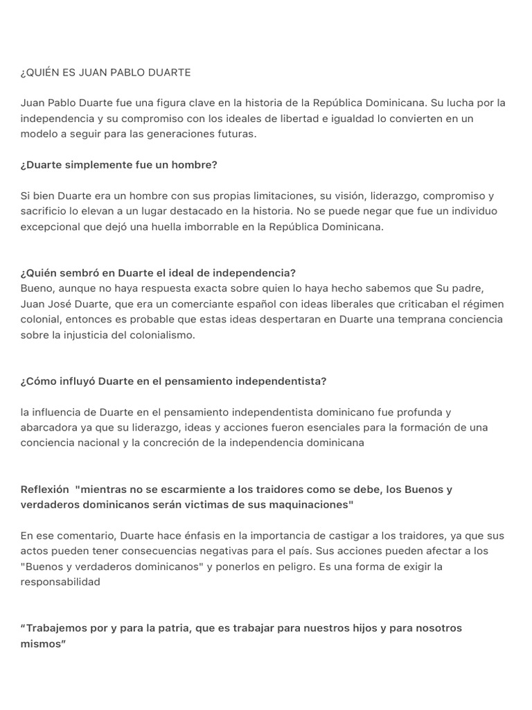 ¿Quién Es Juan Pablo Duarte | PDF | República Dominicana | Esclavitud