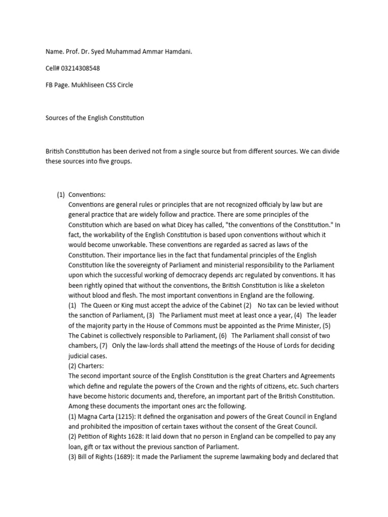 2. Sources of British Constitution | PDF | Constitution Of The United ...