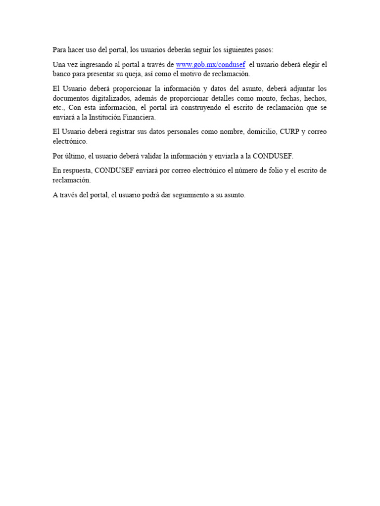 Portal CONDUSEF: Presenta y Sigue tu Queja | PDF | Derecho | Informática