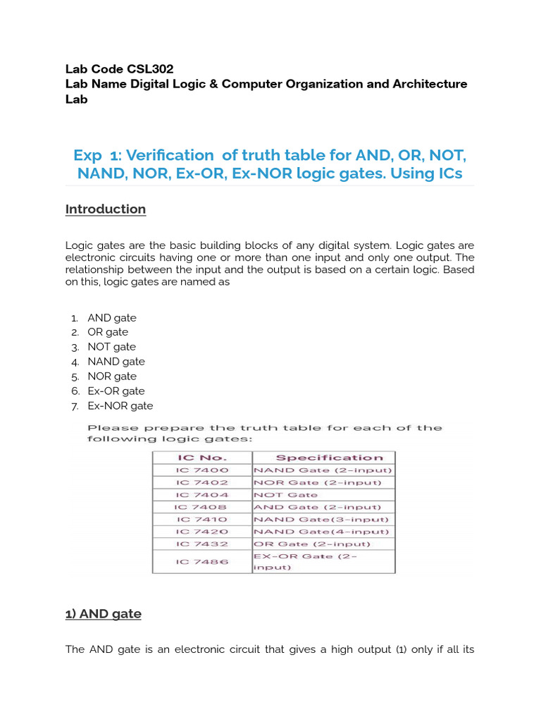 Exp 1 DLCA Lab | PDF | Logic Gate | Electrical Engineering