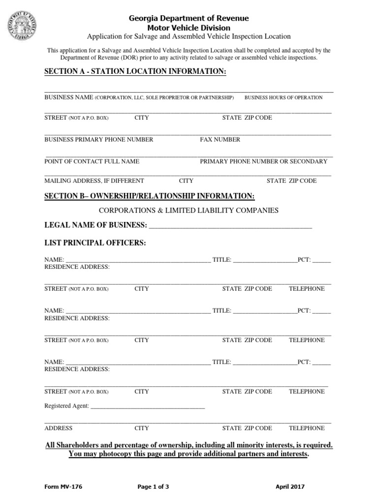 MV-176 Salvage Vehicle Inspection Station Form | PDF | Limited ...