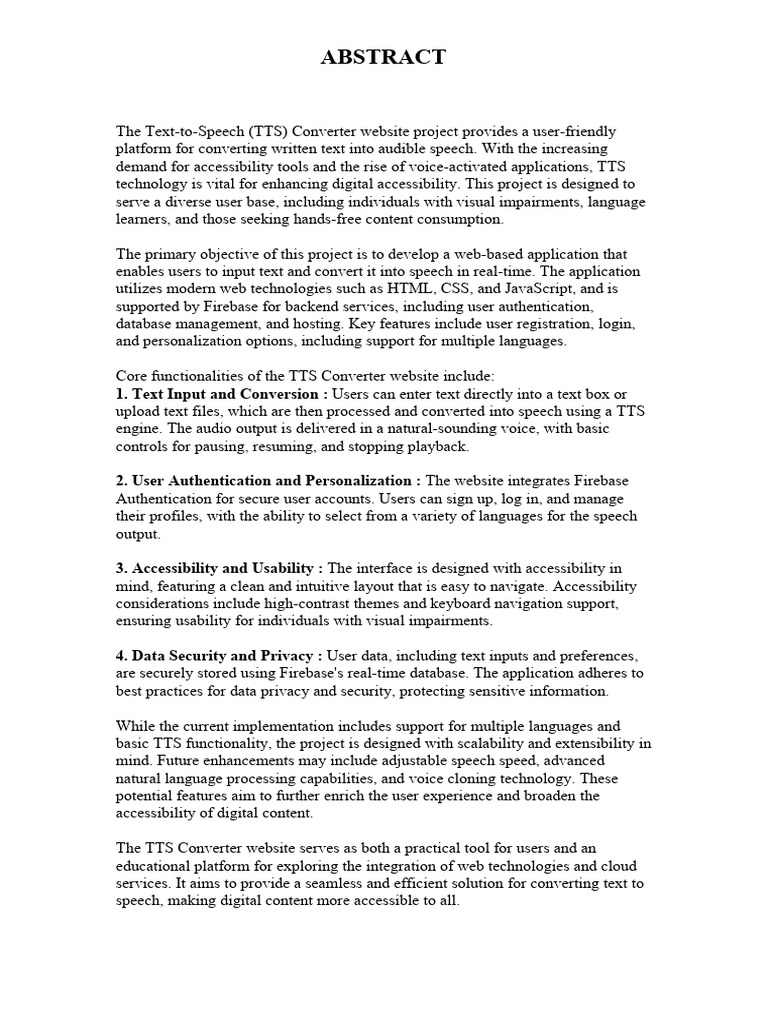Abstract Final Year Project | PDF | Speech Synthesis | World Wide Web