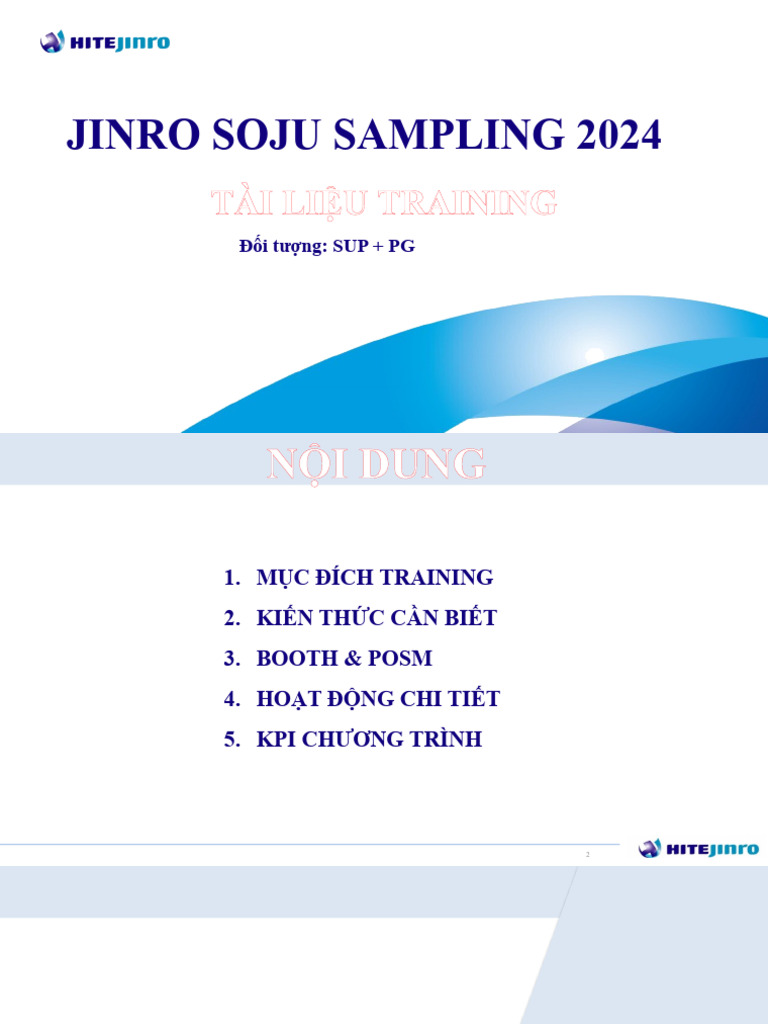 Jinro Soju Sampling 2024 - Tài Liệu Training | PDF
