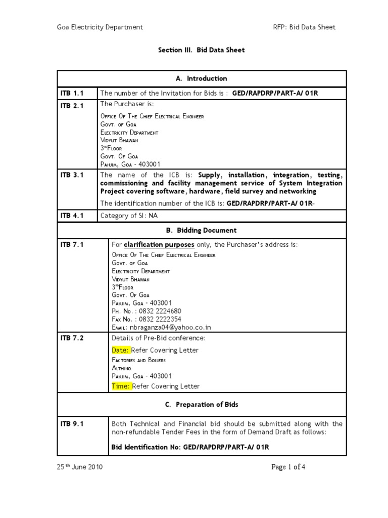 Section III - Bid Data Sheet | PDF | Request For Proposal | Percentage