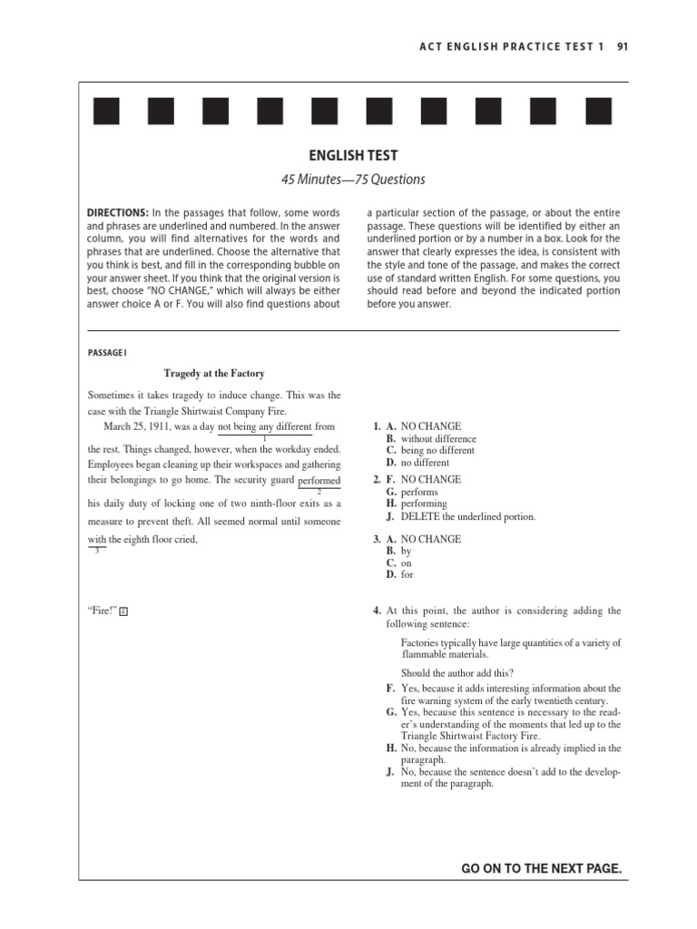 ACT Practice Test 1 - English | PDF | Jackie Robinson | Eagle