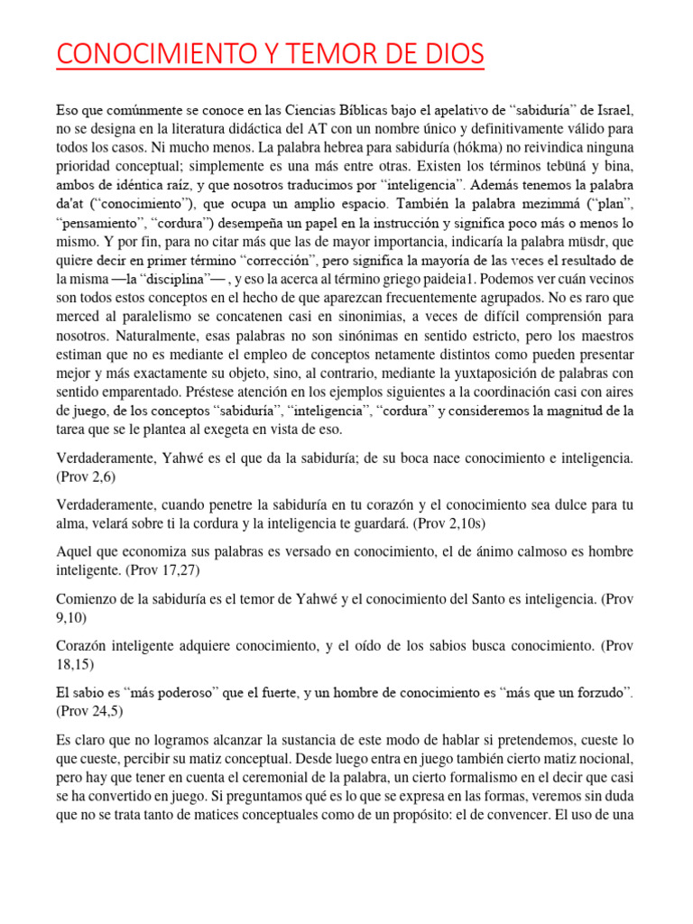 3°) CONOCIMIENTO Y TEMOR DE DIOS | PDF | Conocimiento | Sabiduría