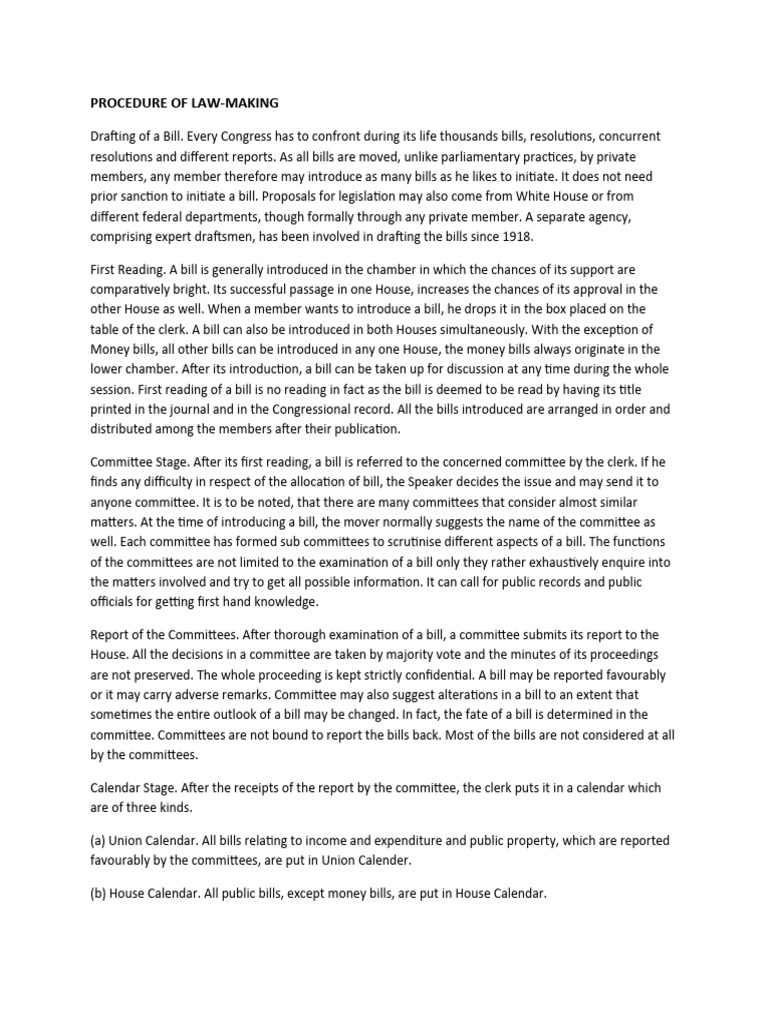 Procedure of Law Making. | PDF | Bill (Law) | United States House Of ...