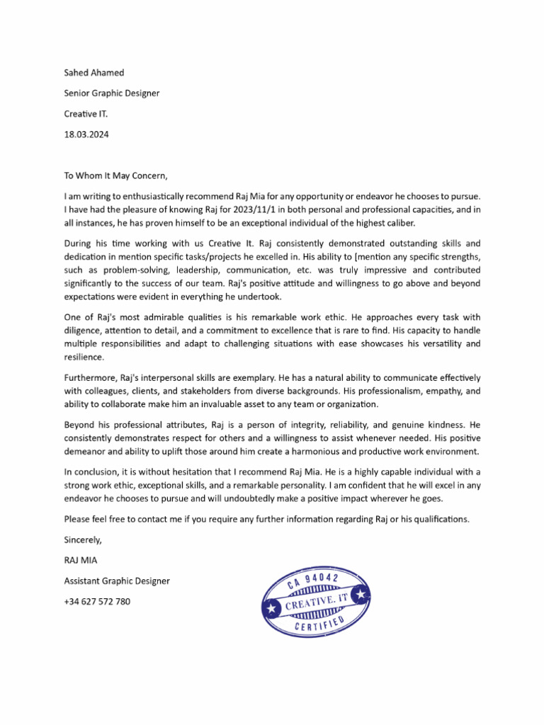 Recommendation Letter-1 | PDF