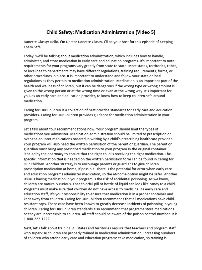 Child Safety Medication Administration Video 5 | PDF | Medical ...