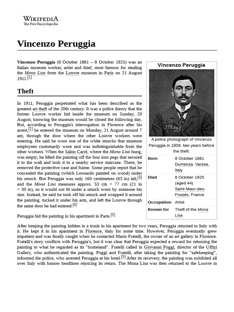 Vincenzo Peruggia | PDF | Works Of Art | Paintings