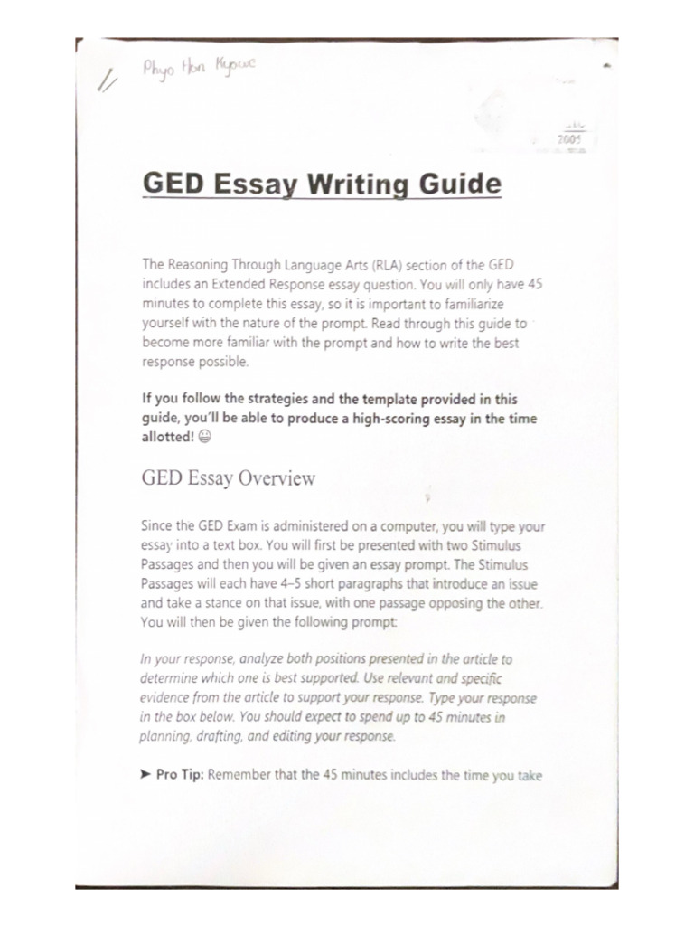 GED Essay Writing Guide | PDF