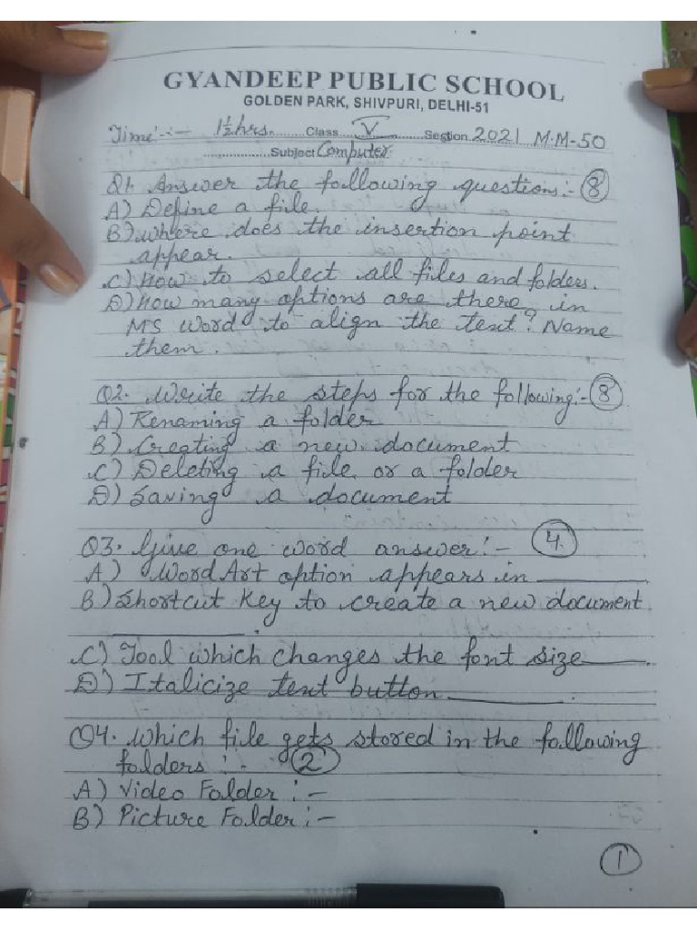 Sa 1 Computer Question Paper Class V Pdf 1135