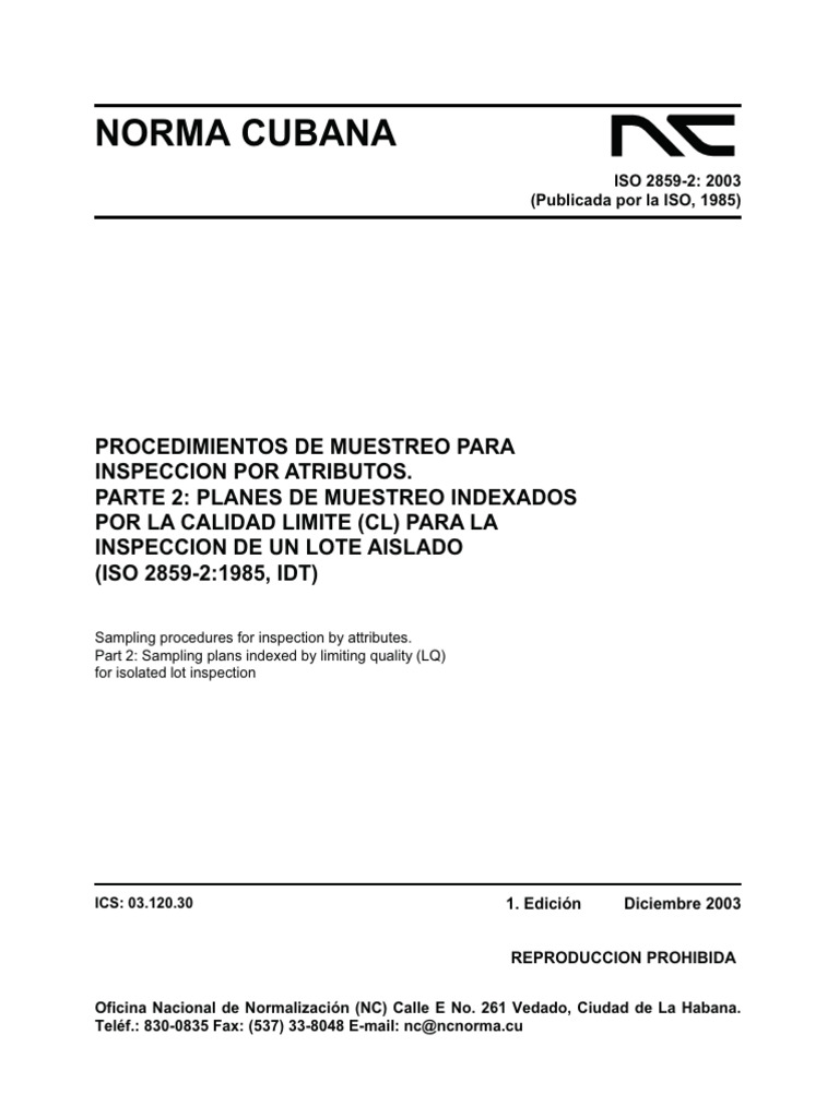 NC Iso 2859-2 - 2003 | PDF | Muestreo (Estadísticas)