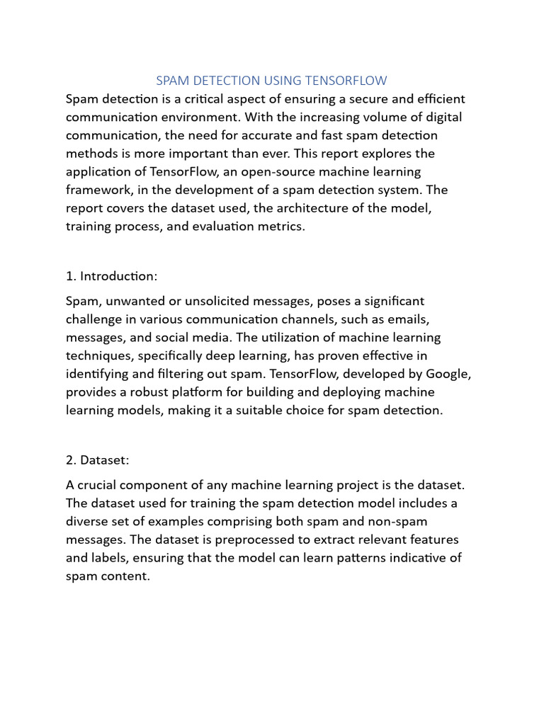 Spam Detection Using Tensorflow Pdf Machine Learning Artificial