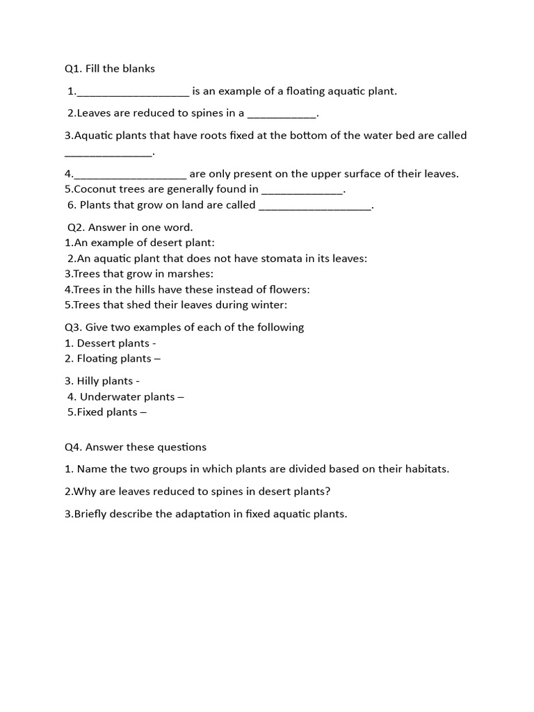 GR 4 Adaptation in Plants Question Bank | PDF