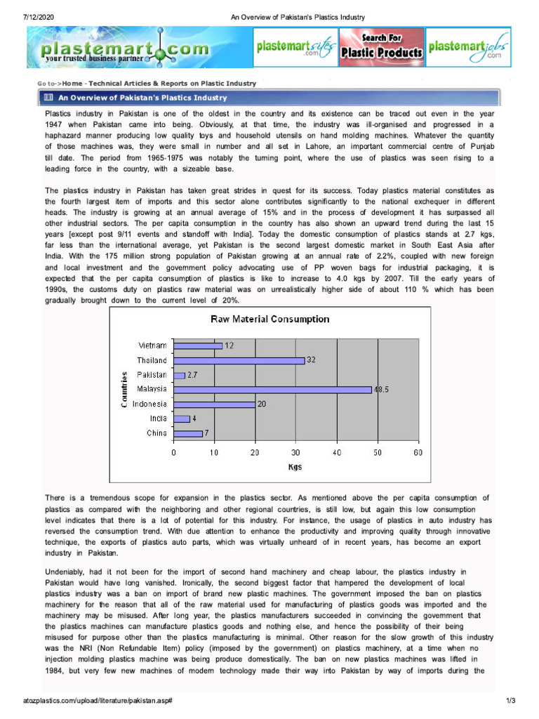 An Overview of Pakistan - S Plastics Industry | PDF