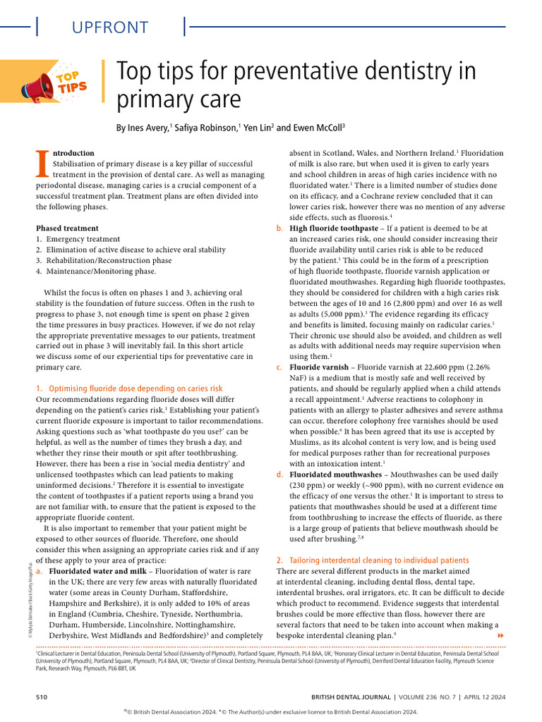 Top Tips For Preventative Dentistry in Primary Care: Upfront | PDF ...