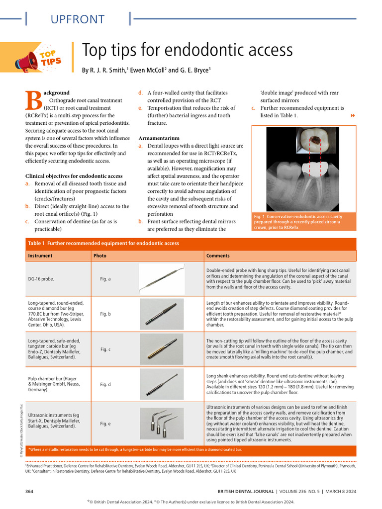 Top Tips For Endodontic Access: Upfront | PDF | Human Tooth | Dentistry