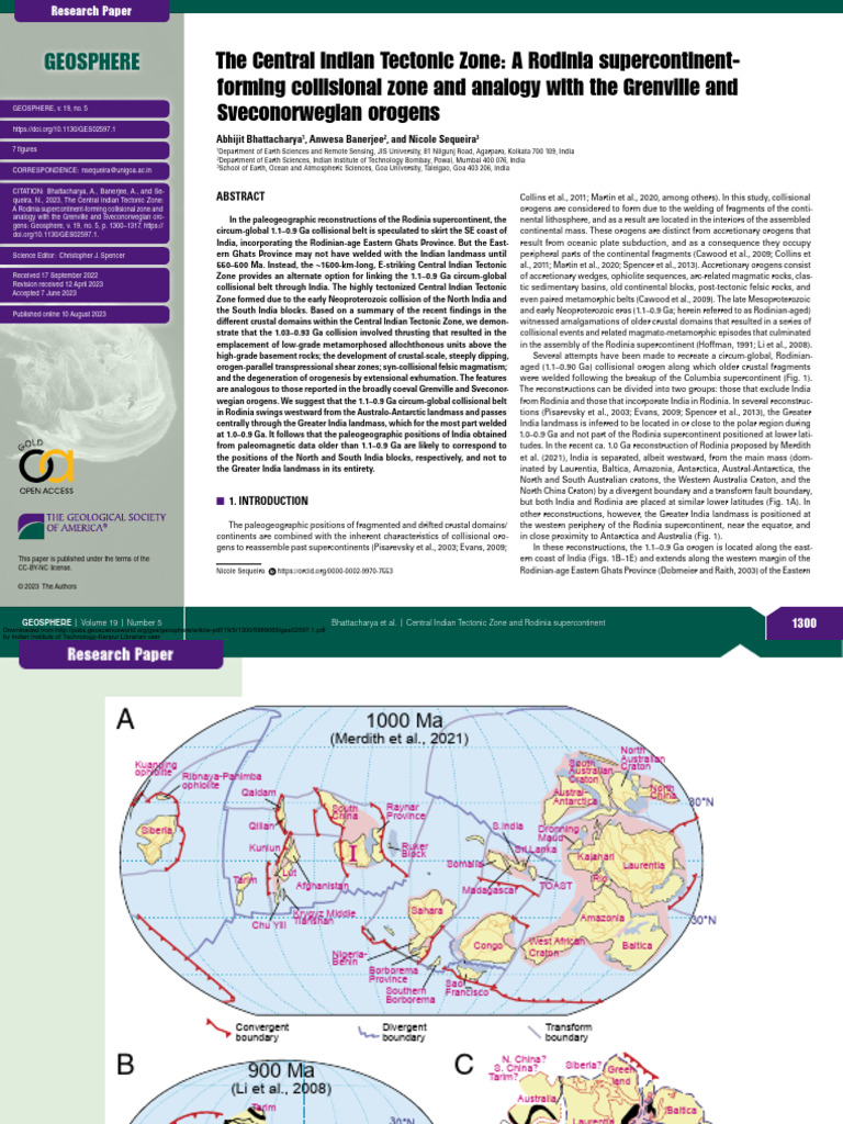 The Central Indian Tectonic Zone: A Rodinia Supercontinent-Forming ...