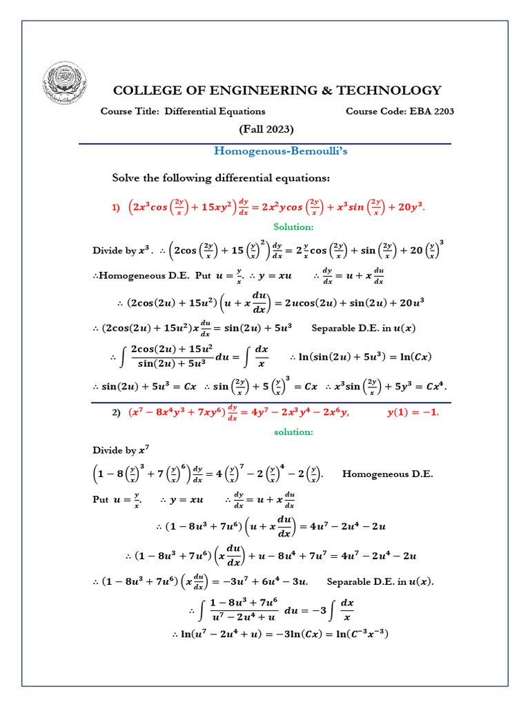 First Order Differential Equation 2 Solution 23 Pdf Equations Mathematical Objects