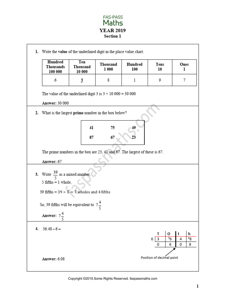 SEA Maths 2019 | PDF | Mathematics | Arithmetic