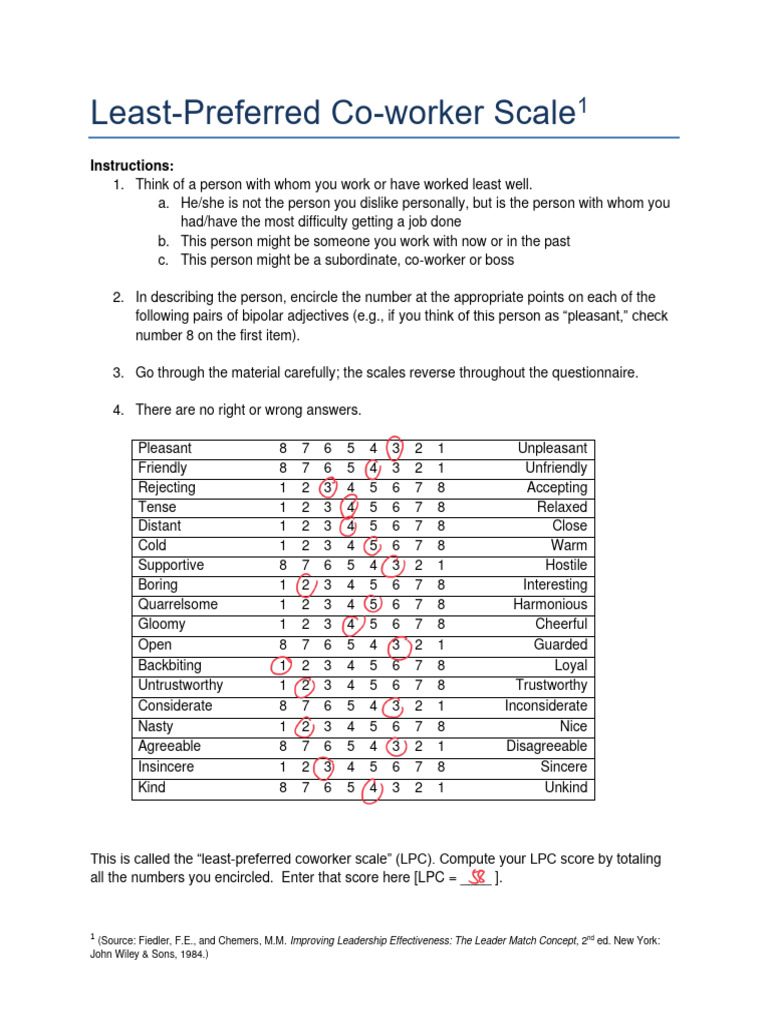 LPC Questionnaire | PDF