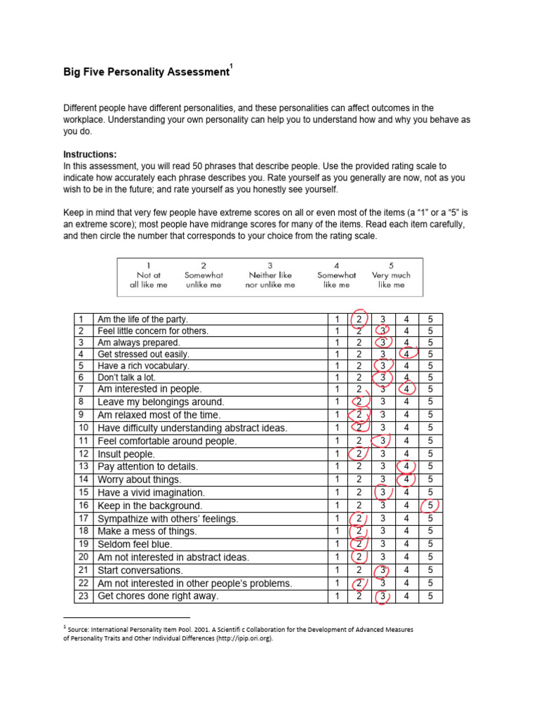 Big Five Personality Test Guide | PDF | Psychology | Psychological Concepts